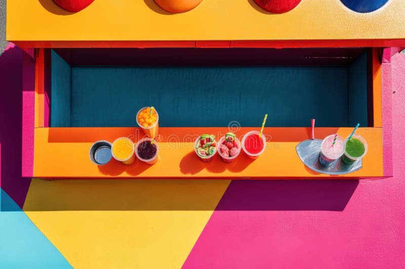 Colorful Drinks Stand with Various Fruit Smoothies Stock Image - Image ...