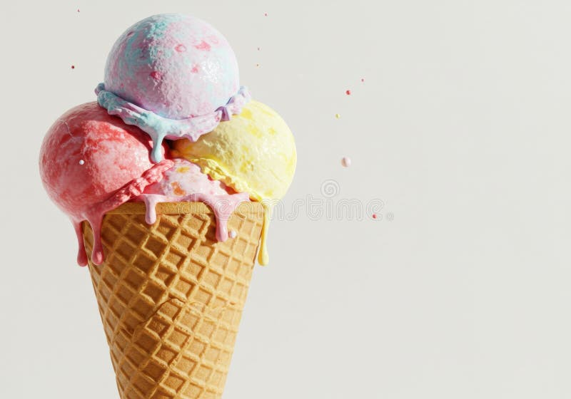 Colorful Ice Cream Scoop Melting Vibrant Background Dripping Stock ...