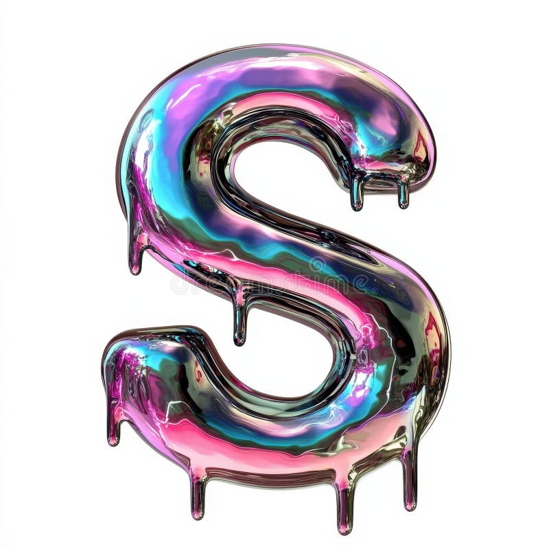 A Colorful, Dripping Metallic Letter "S" with a Shiny, Iridescent ...
