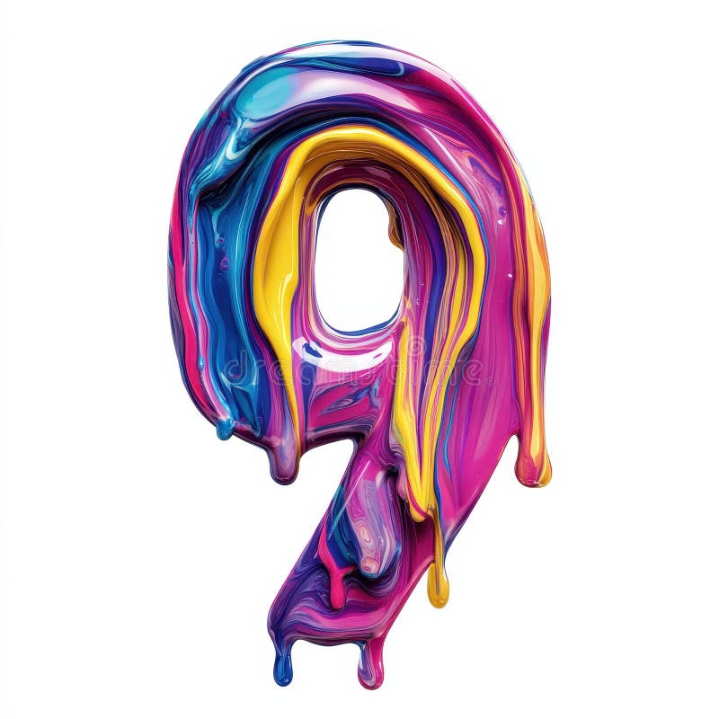 A Colorful, Dripping Number 9, Showcasing Vibrant Paint Textures and a ...