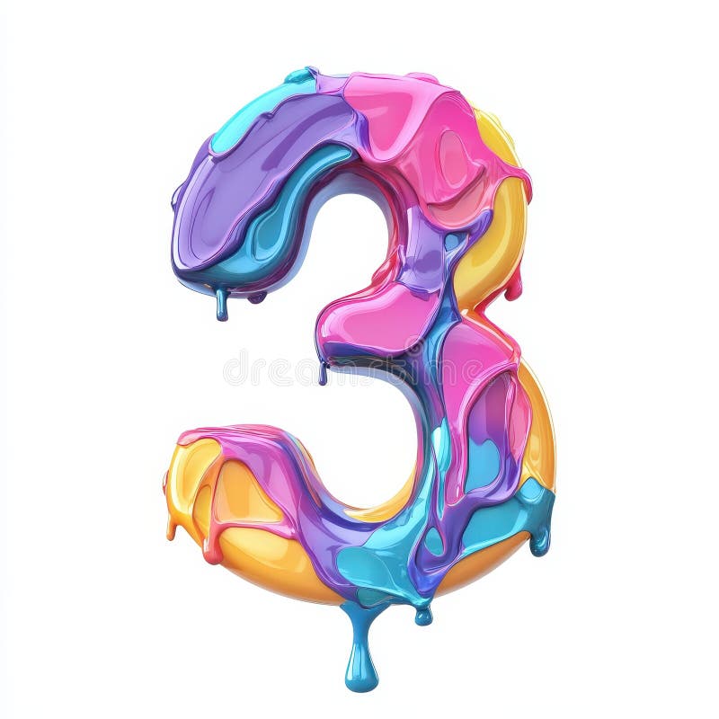 A Colorful, Dripping Number Three Designed with Vibrant Paint-like ...