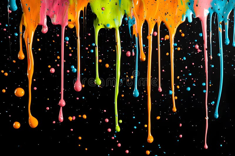 Colorful Dripping Paint Artwork with Neon Tones on a Black Canvas ...
