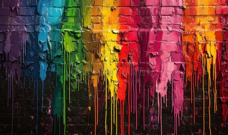 Colorful Dripping Paint Brick Wall Creating Vibrant Abstract Art Stock ...