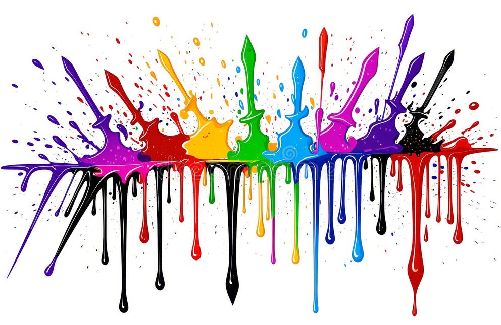 Colorful Dripping Paint Splatter in Vibrant Abstract Patterns Stock ...