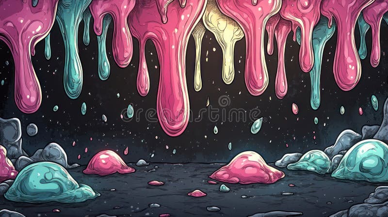 A Colorful, Dripping Slime Texture Against a Dark Background, Creating ...