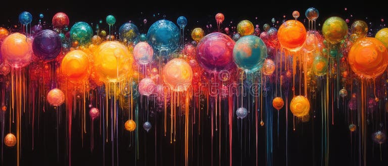 Colorful Dripping Spheres on Black Background Stock Illustration ...