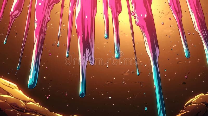 Colorful Drips of Paint or Liquid Hang Against a Vibrant Backdrop Stock ...