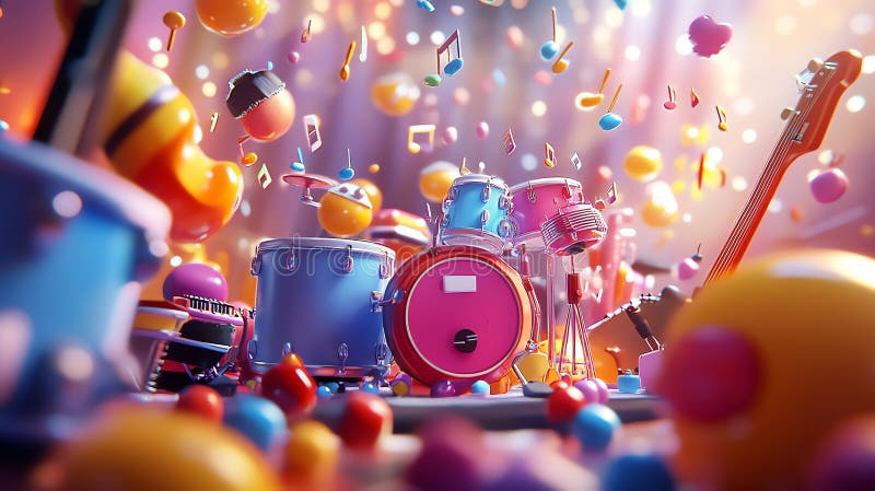 A Colorful Drum Set with Music Notes and Other Musical Instruments ...
