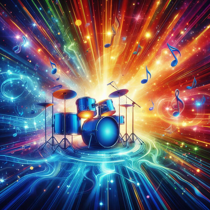 Colorful Drum Set with Musical Notes Stock Photo - Image of drums ...