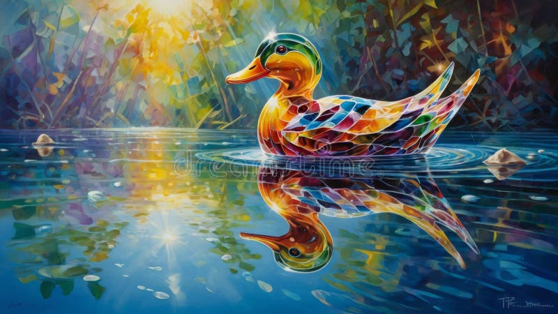 Colorful Duck in Reflections Stock Illustration - Illustration of ...