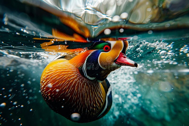 A Colorful Duck Swimming Under Water Stock Image - Image of swimming ...