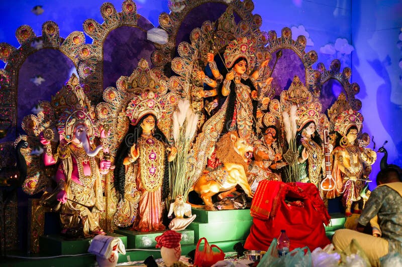 Colorful Durga Puja Pandal with Intricate Decorations. Stock Image ...