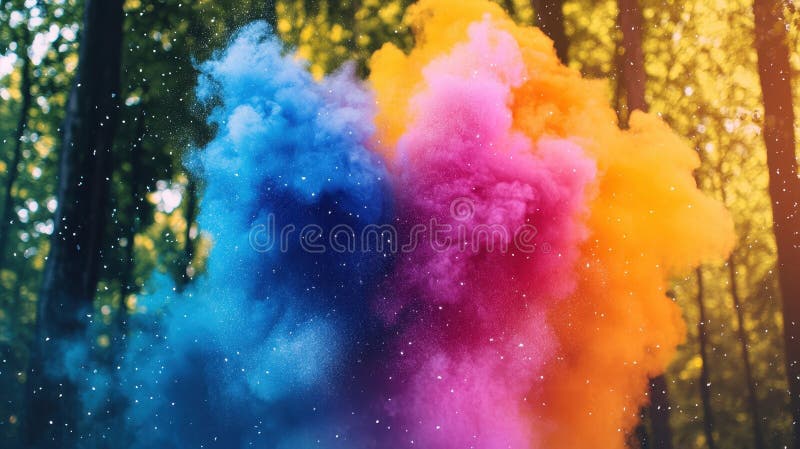 Colorful Dust Cloud Explosion in Forest - Dynamic Powder Paint Burst ...