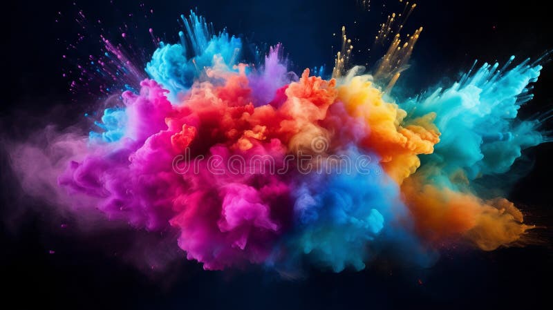 Colorful Dust Explosion on Black Background AI Generated Stock ...