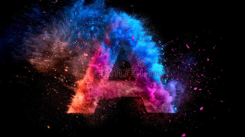 Colorful Dust Explosion Forms the Letter a Against a Black Background ...