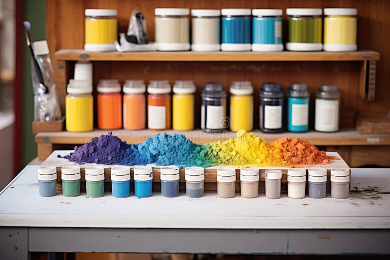 Colorful Dye Powder Lineup on a Dyers Workbench Stock Image - Image of ...