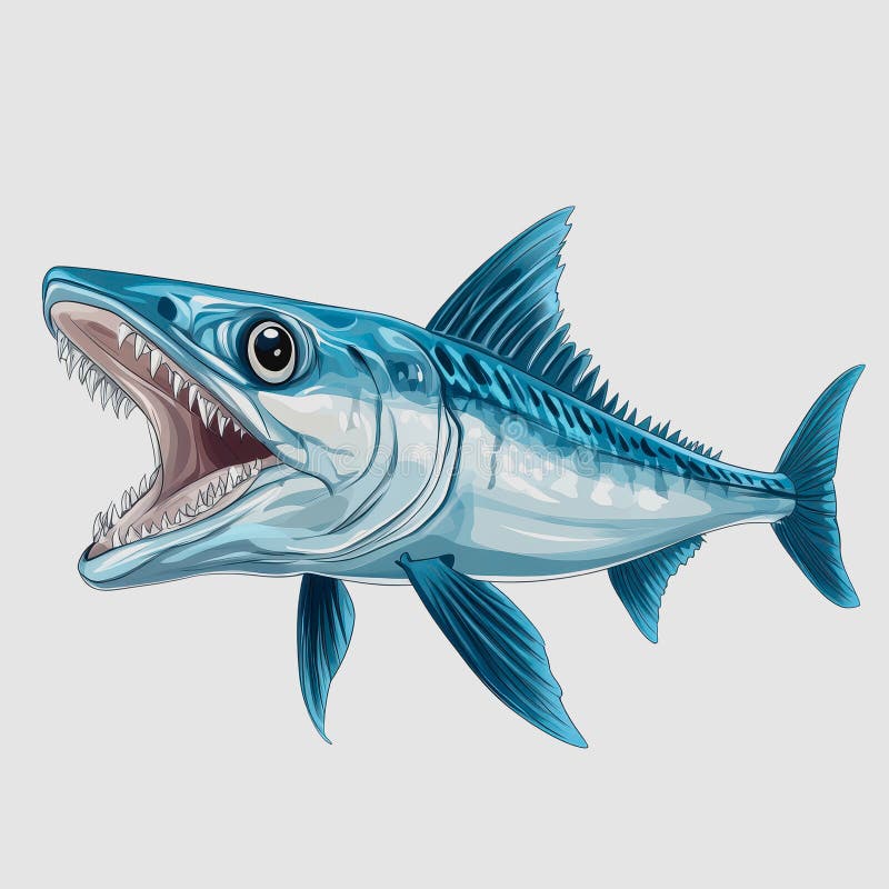 Colorful and Dynamic Illustration of a Barracuda with Sharp Teeth and a ...