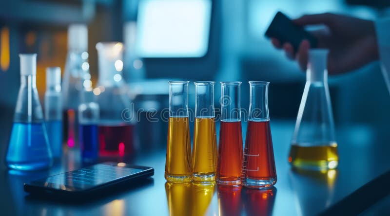 A Colorful and Dynamic Laboratory Setup Featuring Various Chemical ...
