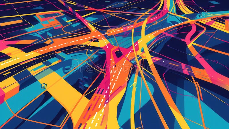 Colorful and Dynamic Routes Crisscross a Stylized Map, Symbolizing ...