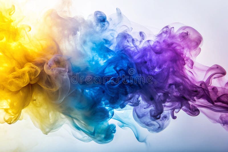 Colorful Dynamic Smoke on Light Background Yellow Lilac and Blue Wave ...
