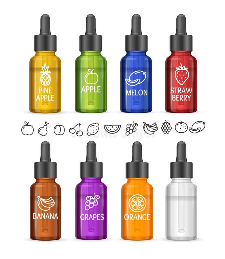Colorful E-liquid Bottle Set. Vector Stock Vector - Illustration of ...