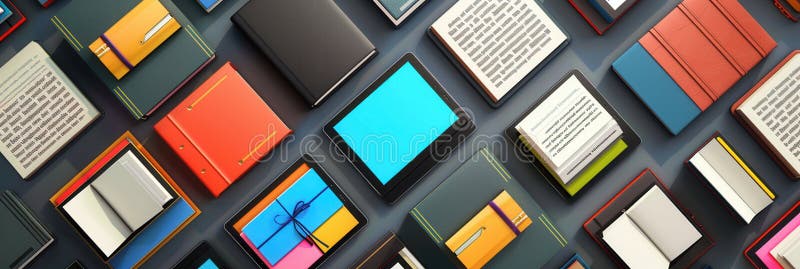 Colorful E-readers and Tablets Displaying Digital Educational Materials ...