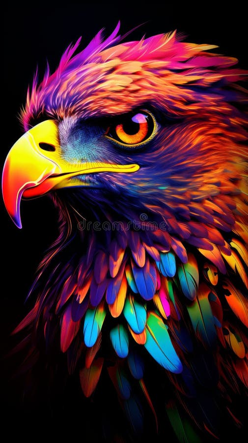 Colorful Eagle Face on Black Background. Generative AI. Stock Image ...