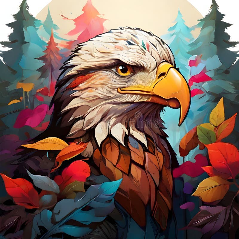 Colorful Eagle Head with Colorful Forest Theme Stock Photo - Image of ...