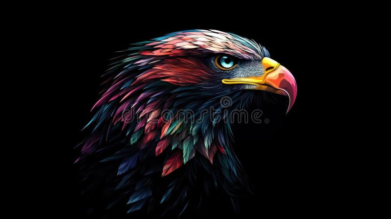 Colorful Eagle Illustration on Black Background, Majestic Raptor ...