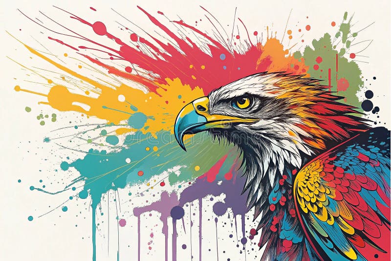 Colorful Eagle Portrait with Vibrant Splatters Stock Illustration ...