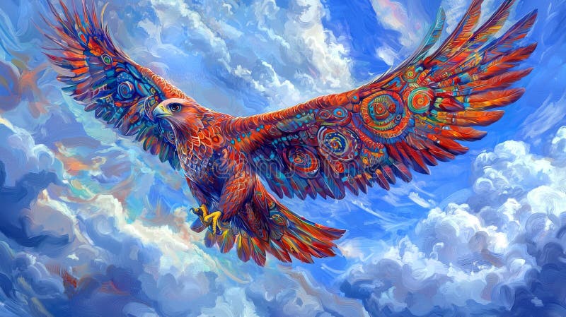 Colorful Eagle Soaring through the Clouds an Abstract Digital Art ...