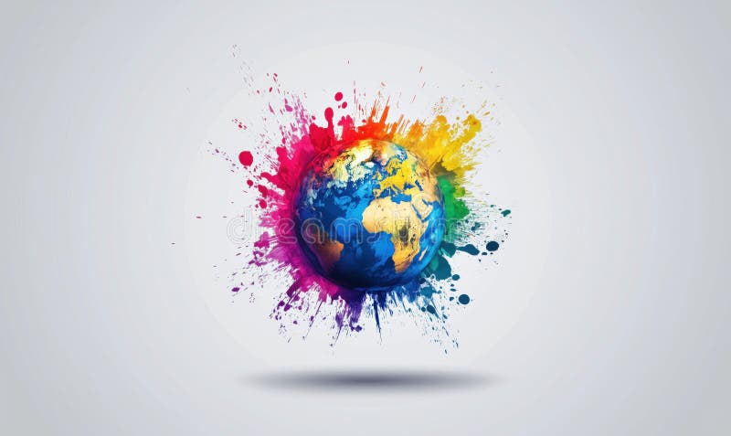 Colorful Earth with Paint Splashes Representing Diversity and ...