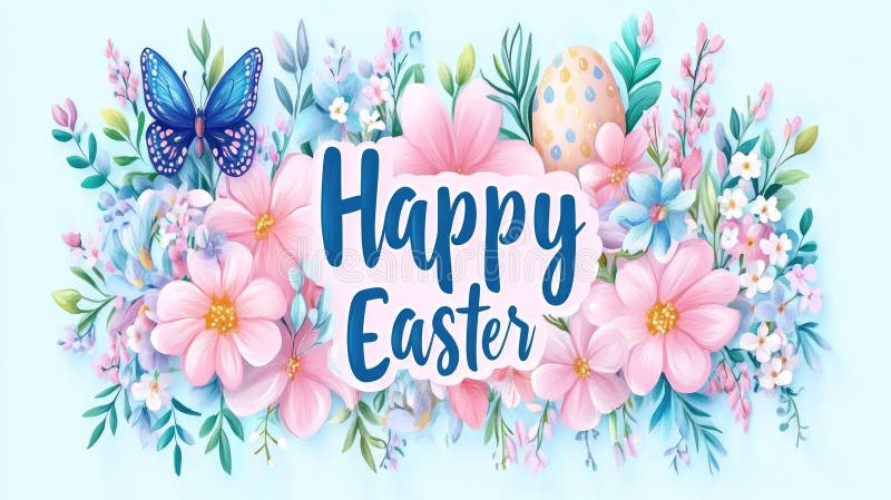 Colorful Easter Banner with Flowers, Butterfly, and Decorative Egg ...