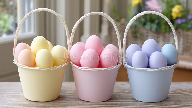 Colorful Easter Baskets Filled with Decorated Eggs in a Cozy Spring ...