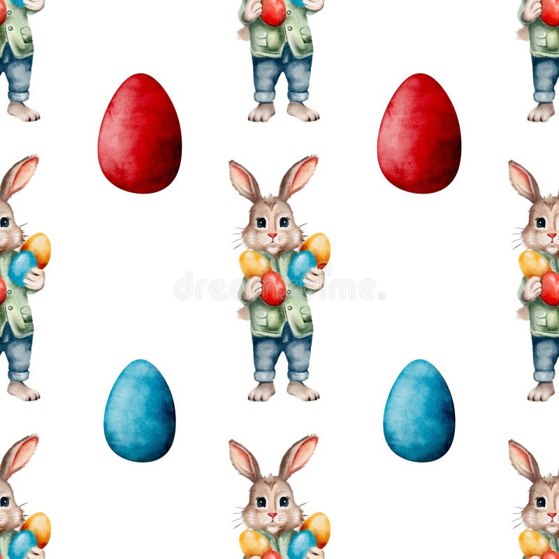 Colorful Easter Bunny Pattern with Eggs and Playful Design Elements for ...