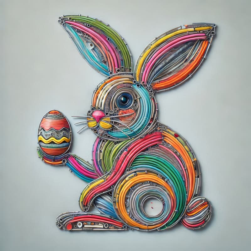 Colorful Easter Bunny Sculpture Holding an Easter Egg Made of Electric ...