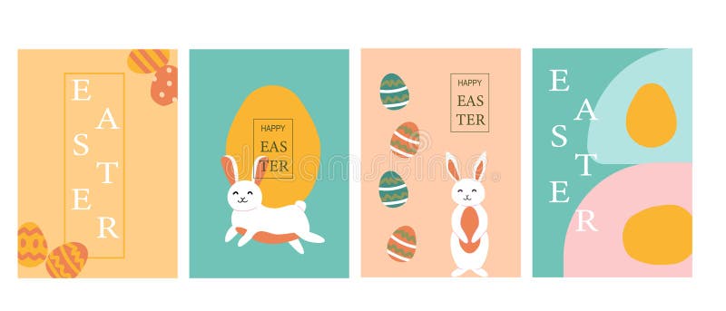Colorful Easter Cards with Bunnies and Eggs in Pastel Designs Stock ...