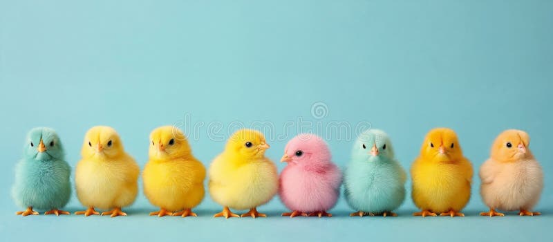Colorful Easter Chicks Lineup on a Blue Background. AI Generated. Stock ...
