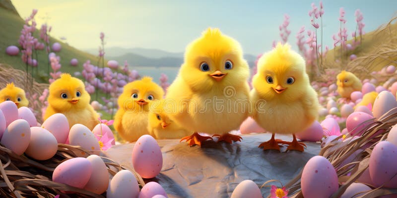 Colorful Easter Chicks in a Wonderful Fairy Land Stock Illustration ...
