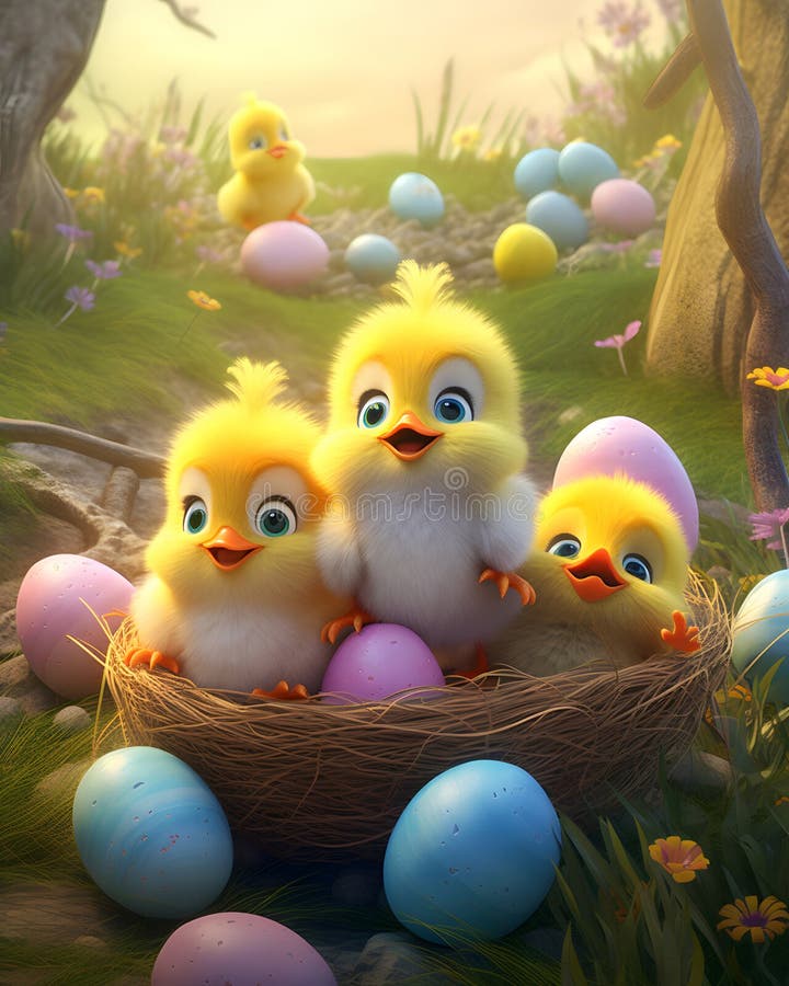 Colorful Easter Chicks in a Wonderful Fairy Land Stock Illustration ...