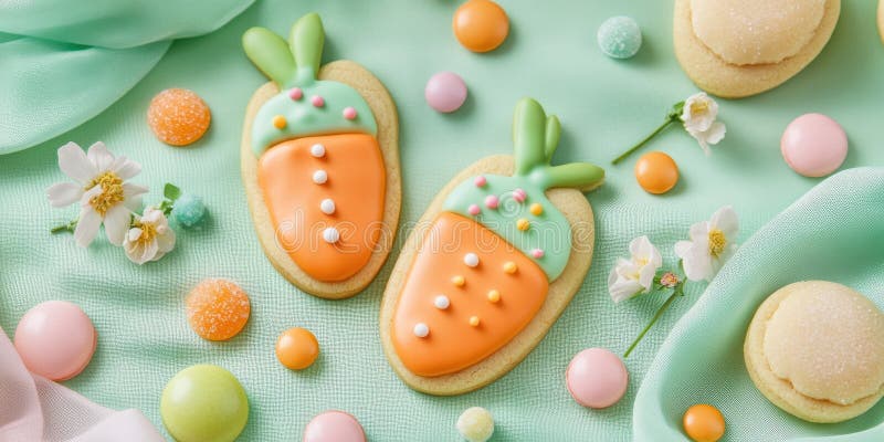 Colorful Easter Cookies with Carrot Shapes and Decorative Icing on ...