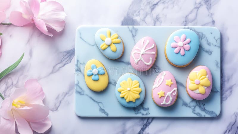 Colorful Easter Cookies on Marble Board, Cheerful Holiday Design ...