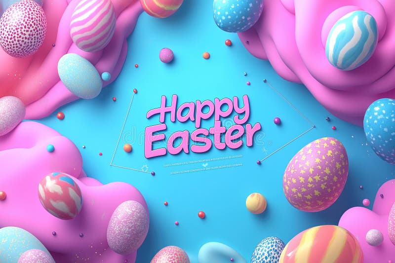 Colorful Easter Egg Arrangement with Abstract Pink Clouds and Festive ...