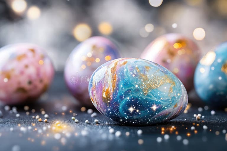 Colorful Easter Egg Arrangement with Cosmic Patterns for Festive ...