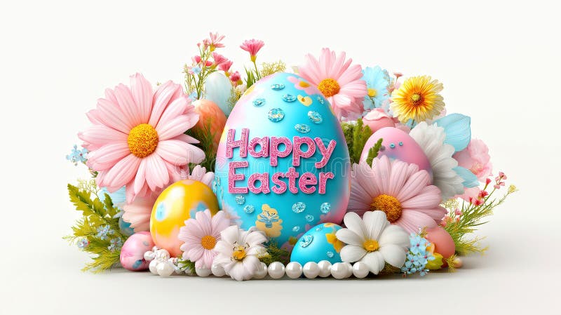 Colorful Easter Egg Arrangement with Spring Flowers and Message. Easter ...