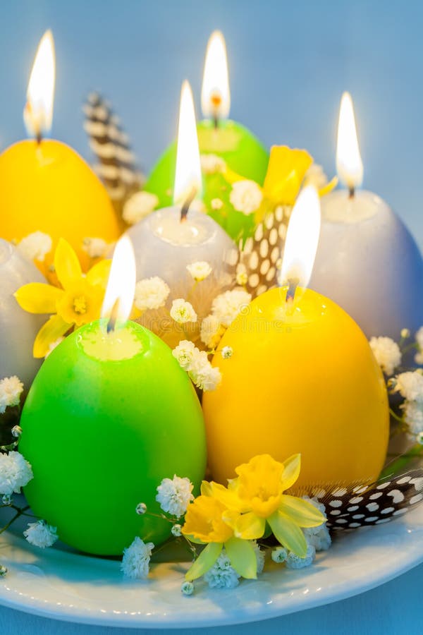 Colorful Easter Egg Candles and Flowers Stock Photo - Image of ...