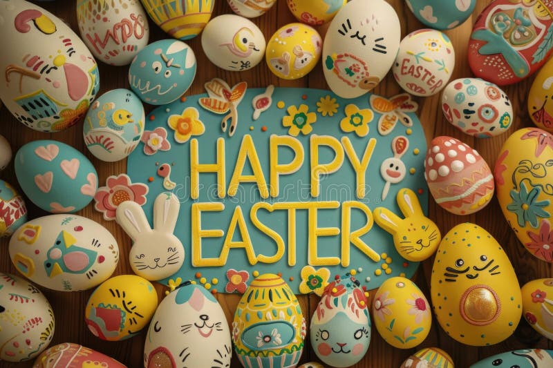 Colorful Easter Egg Collection with Playful Happy Easter Message and ...