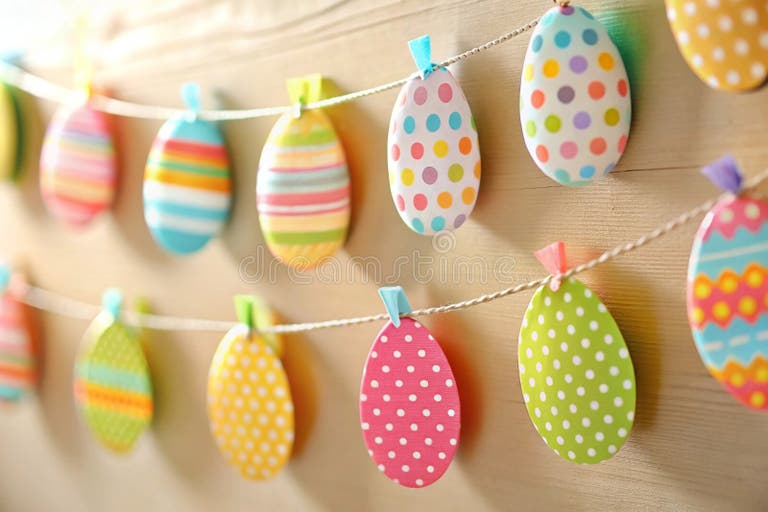 Colorful Easter Egg Decorations Hanging on a String Stock Photo - Image ...
