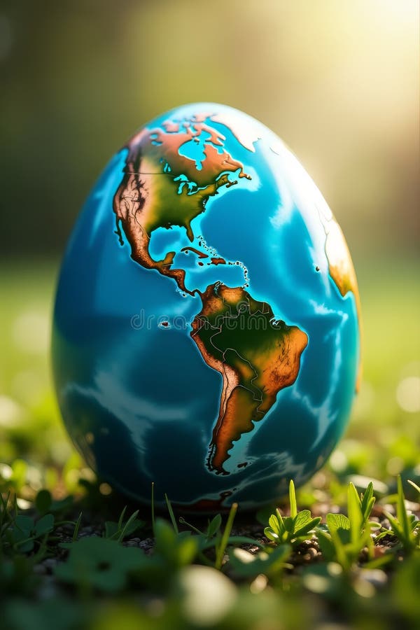 An Easter Egg Shaped Like Earth on Soil among Greenery Stock ...