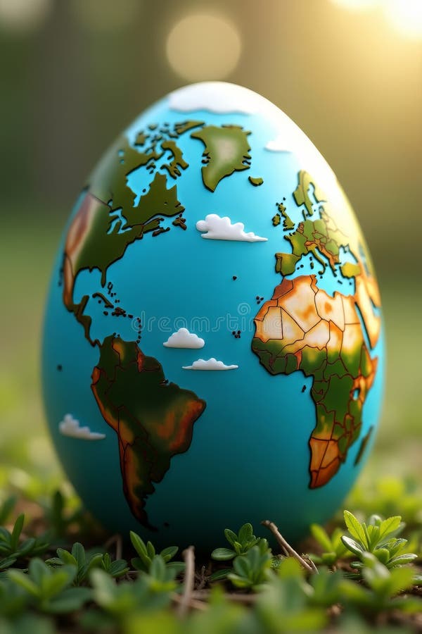 An Easter Egg Shaped Like Earth on Soil among Greenery Stock ...